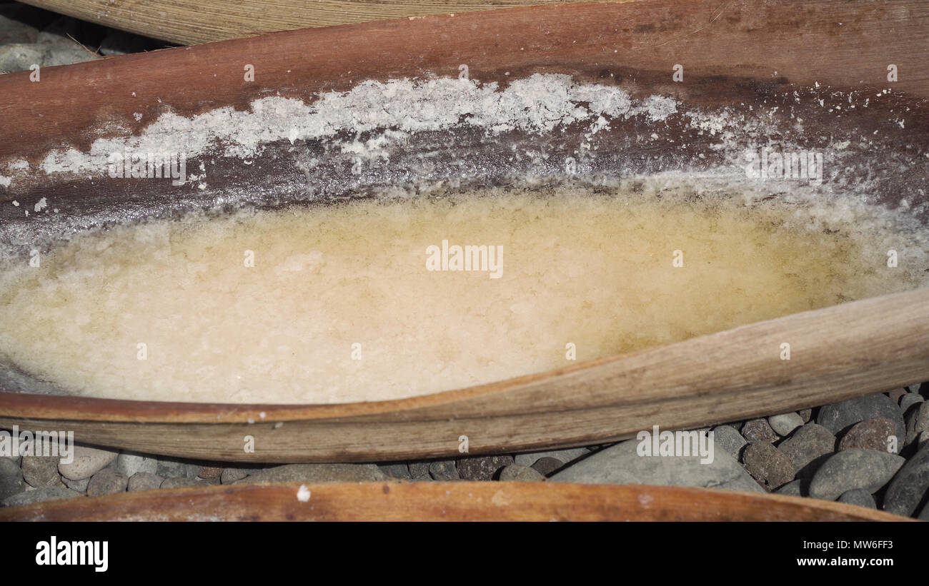 Production of sea salt in the Bali,Indonesia. Salt crystallizes out of ...