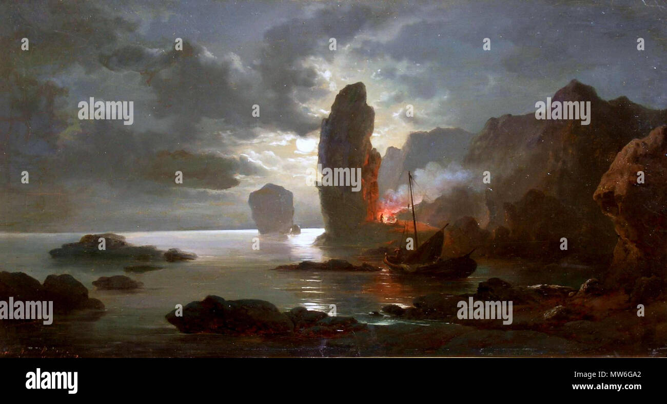 26 Adam Wiktor Malinowski - Skaliste wybrzeże. Nokturn 1872 Stock Photo ...