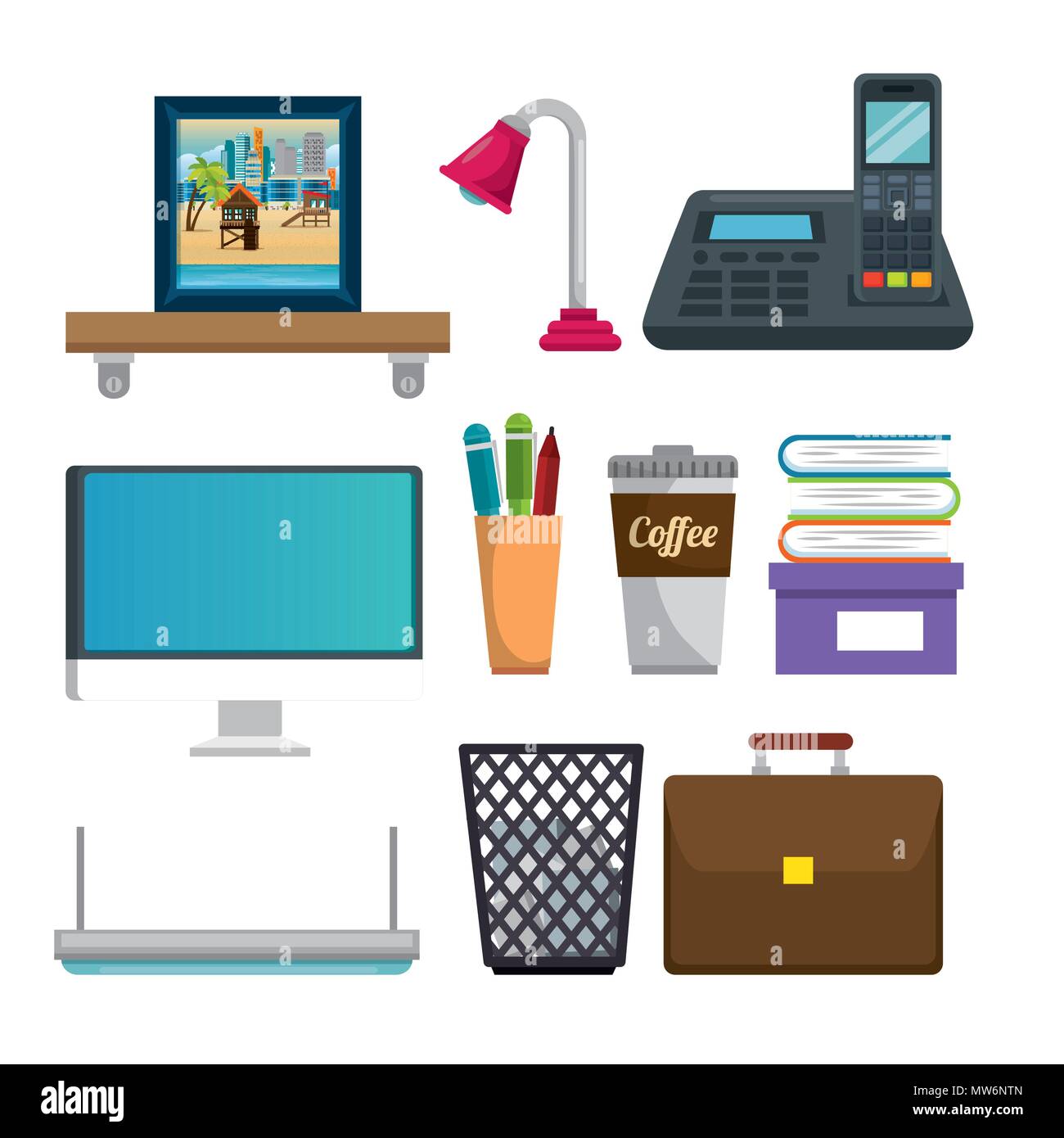 office workplace set icons Stock Vector Image & Art - Alamy