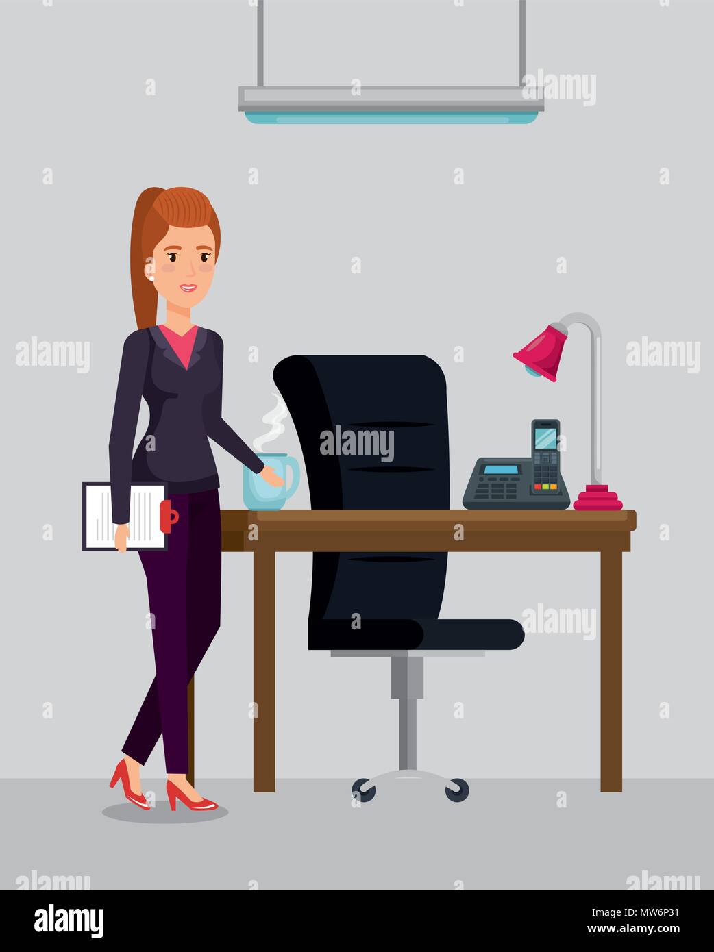 businesswoman in the office workplace scene Stock Vector Image & Art ...