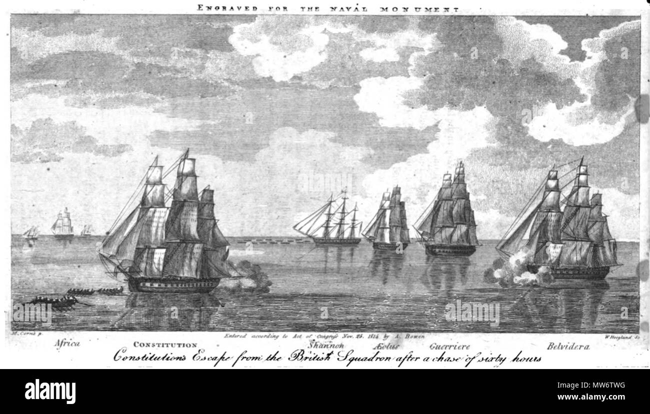 'Constitution's escape from a British squadron.' Drawn by Corne ...