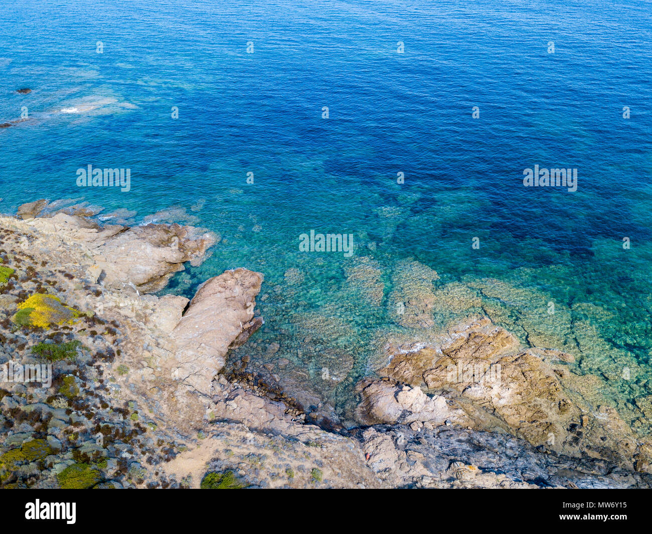 Aerial view of rocks on the sea. Overview of the seabed seen from above ...