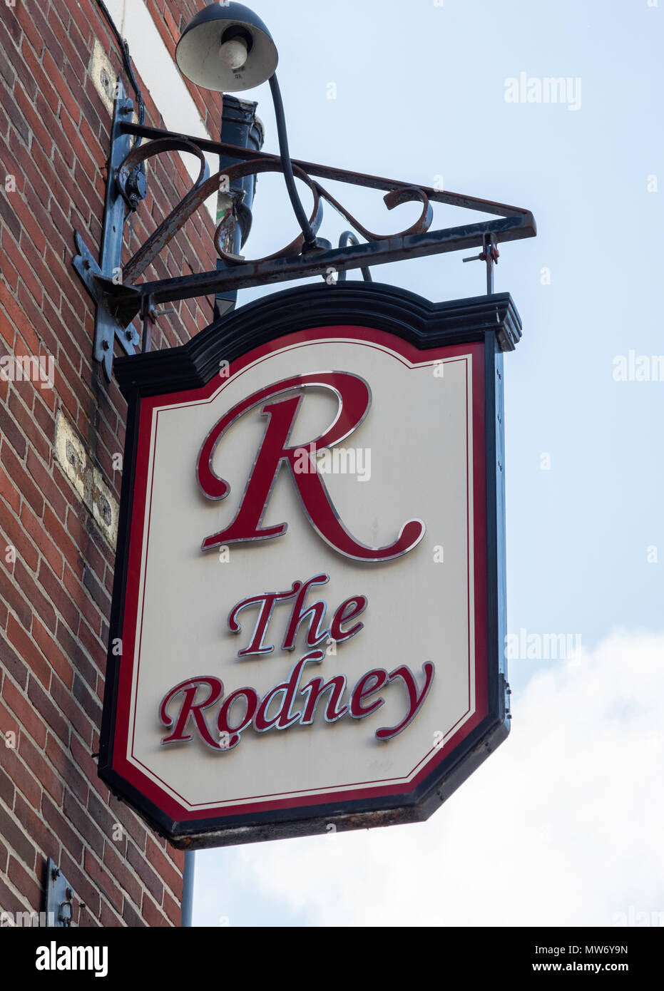 An exterior mounted pub sign for the pub The Rodney Warrington May 2018 ...