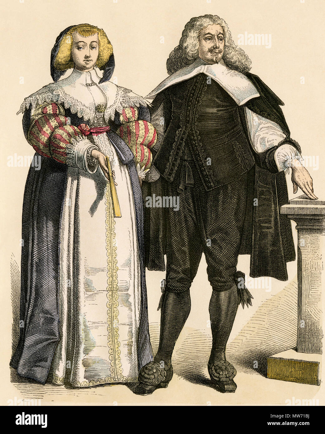German couple of the 1600s. Hand-colored print Stock Photo - Alamy