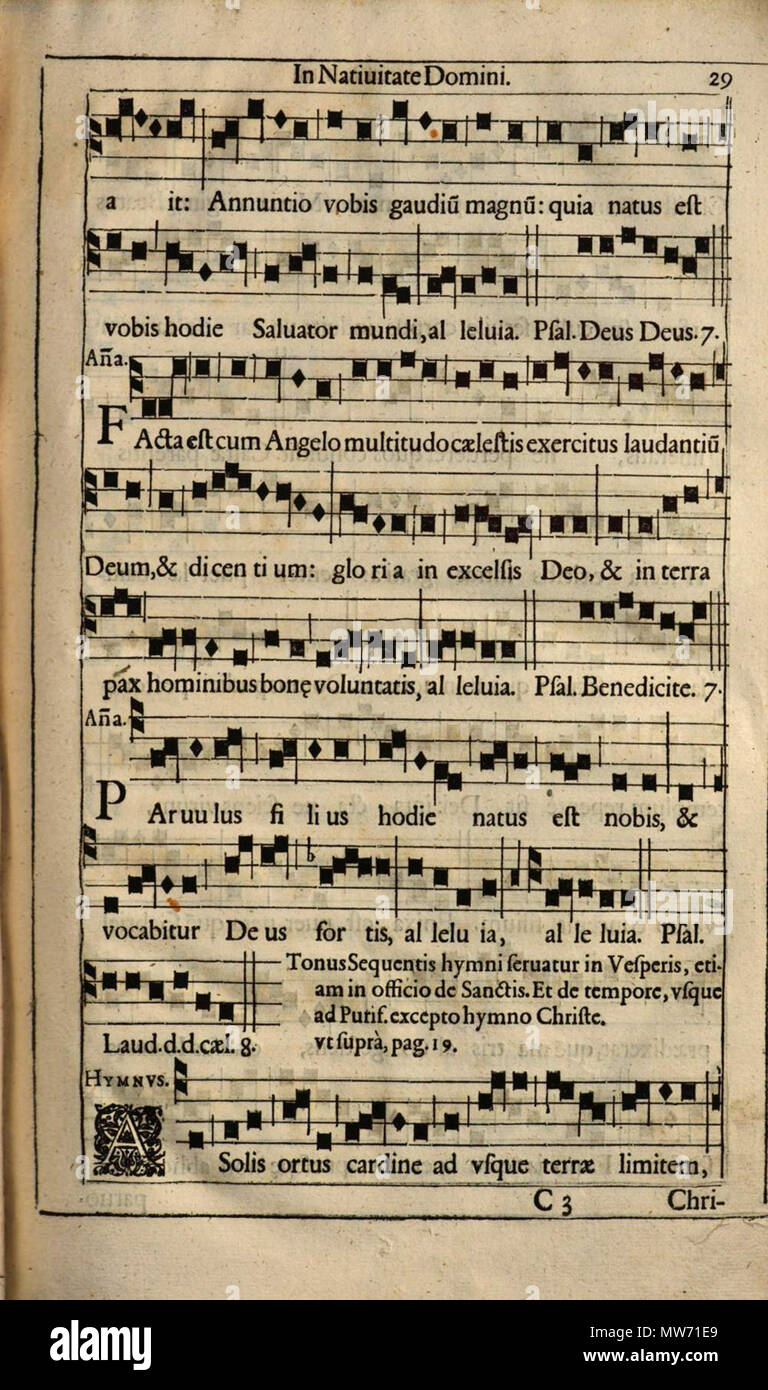 . First page of score of A solis ortus cardine, the text by Coelius ...