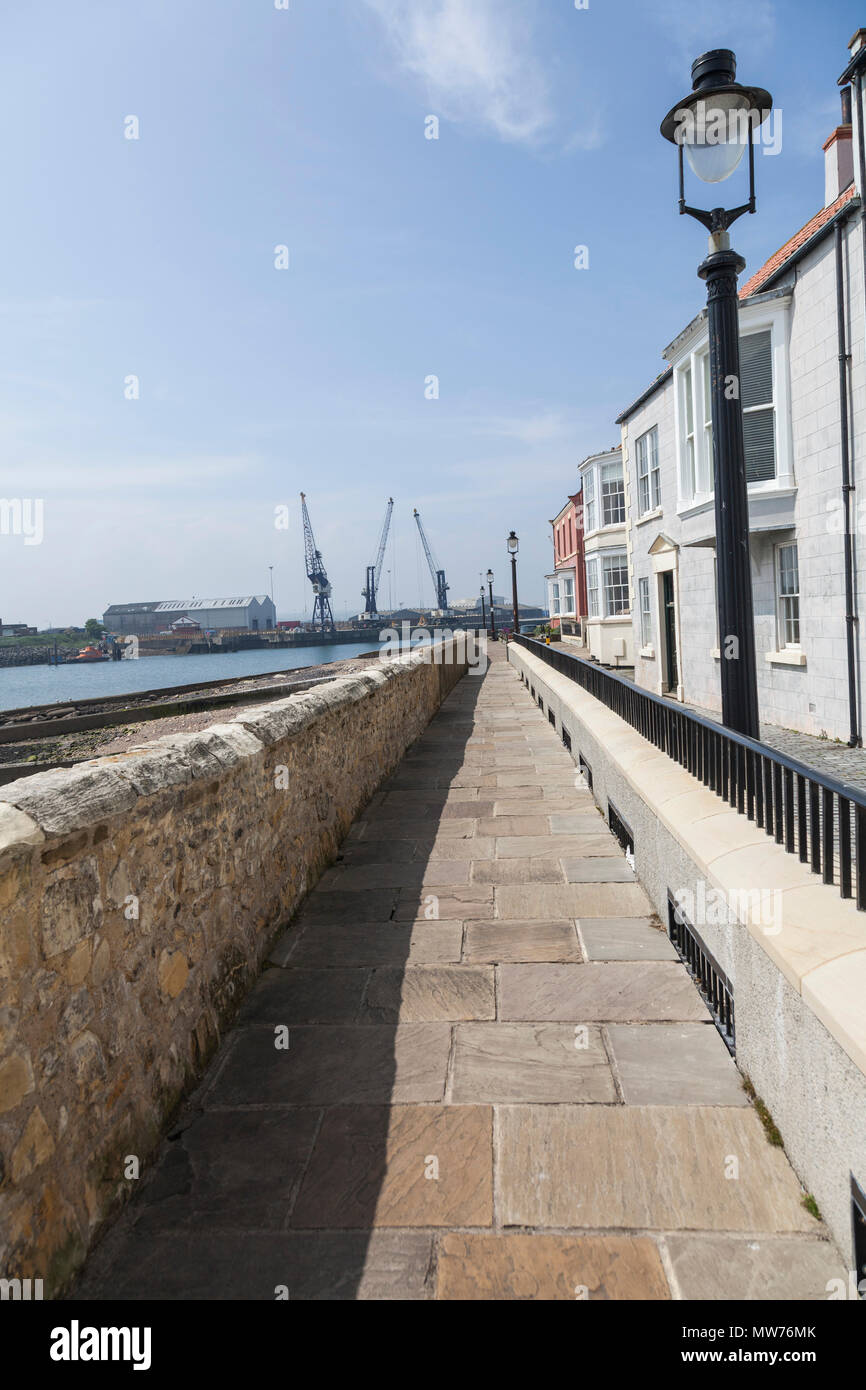 The Headland at Old Hartlepool,England,UK showing the sea walls and ...