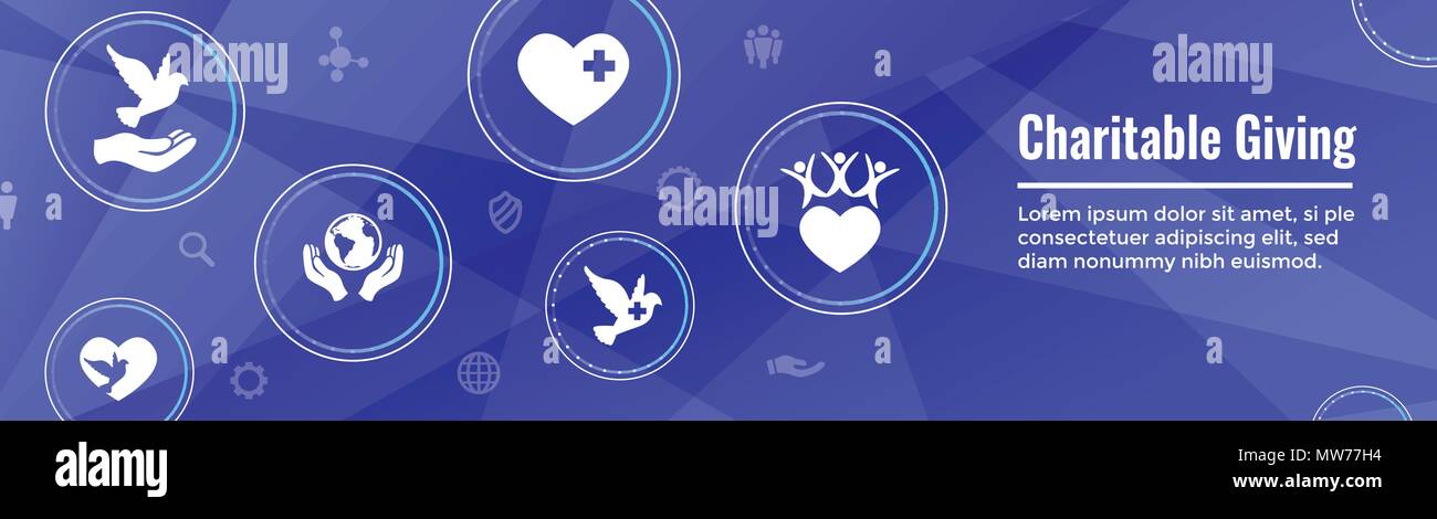 Charity and relief work - Charitable Giving Web banner - icon set Stock ...