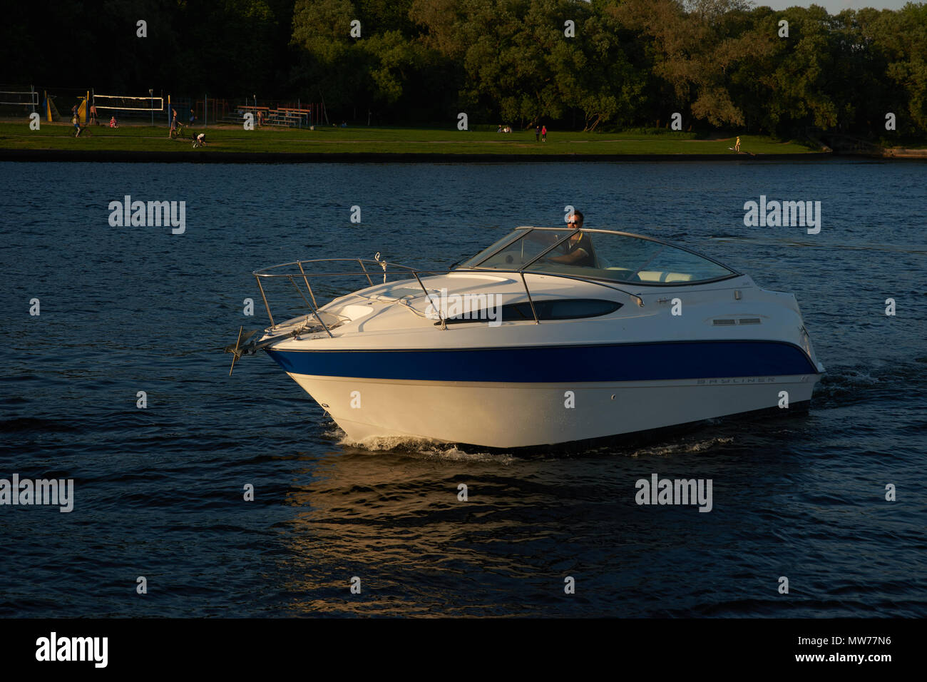 Motor boat on water Stock Photo - Alamy