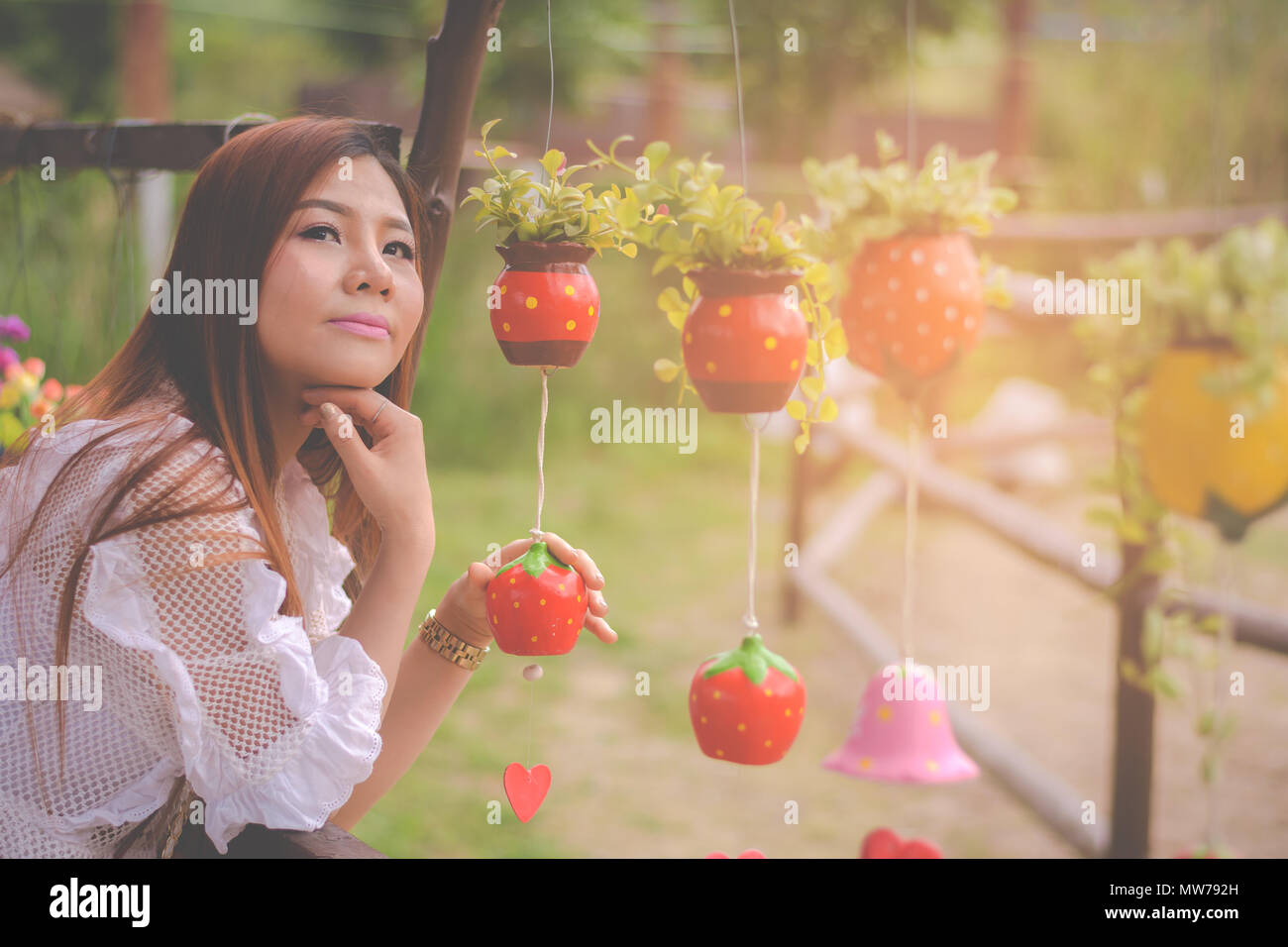 Portrait close up woman face feeling fresh and soft Stock Photo - Alamy