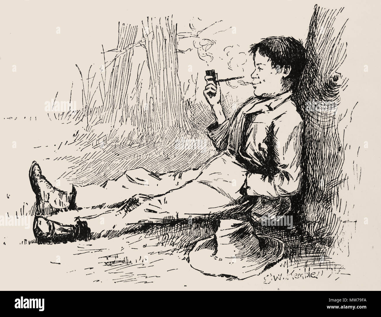 "Solid Comfort." Art by E. W. Kemble from "Adventures of Huckleberry ...