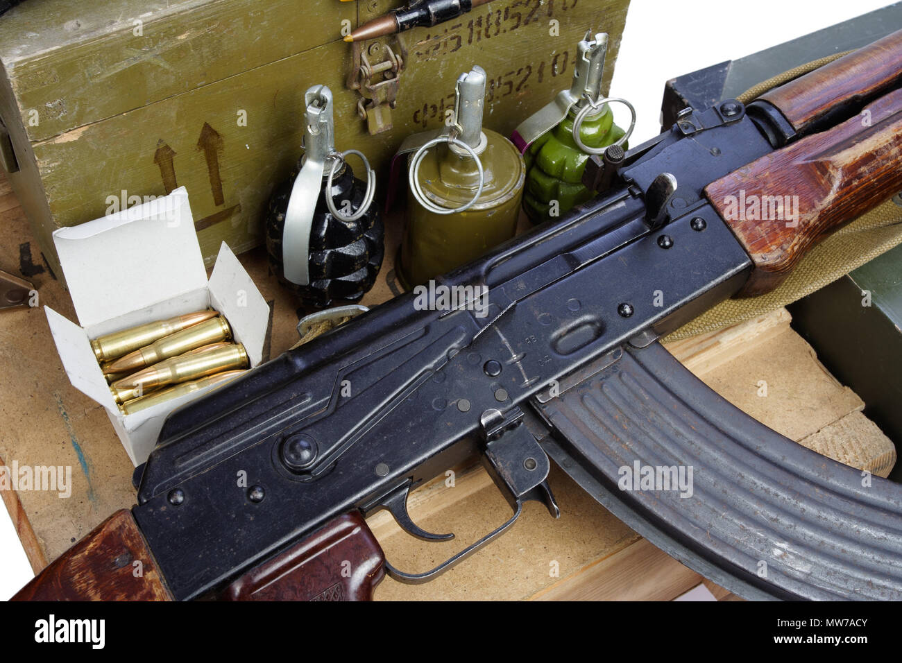 army box of ammunition with AK47 rifle and ammunition isolated Stock ...