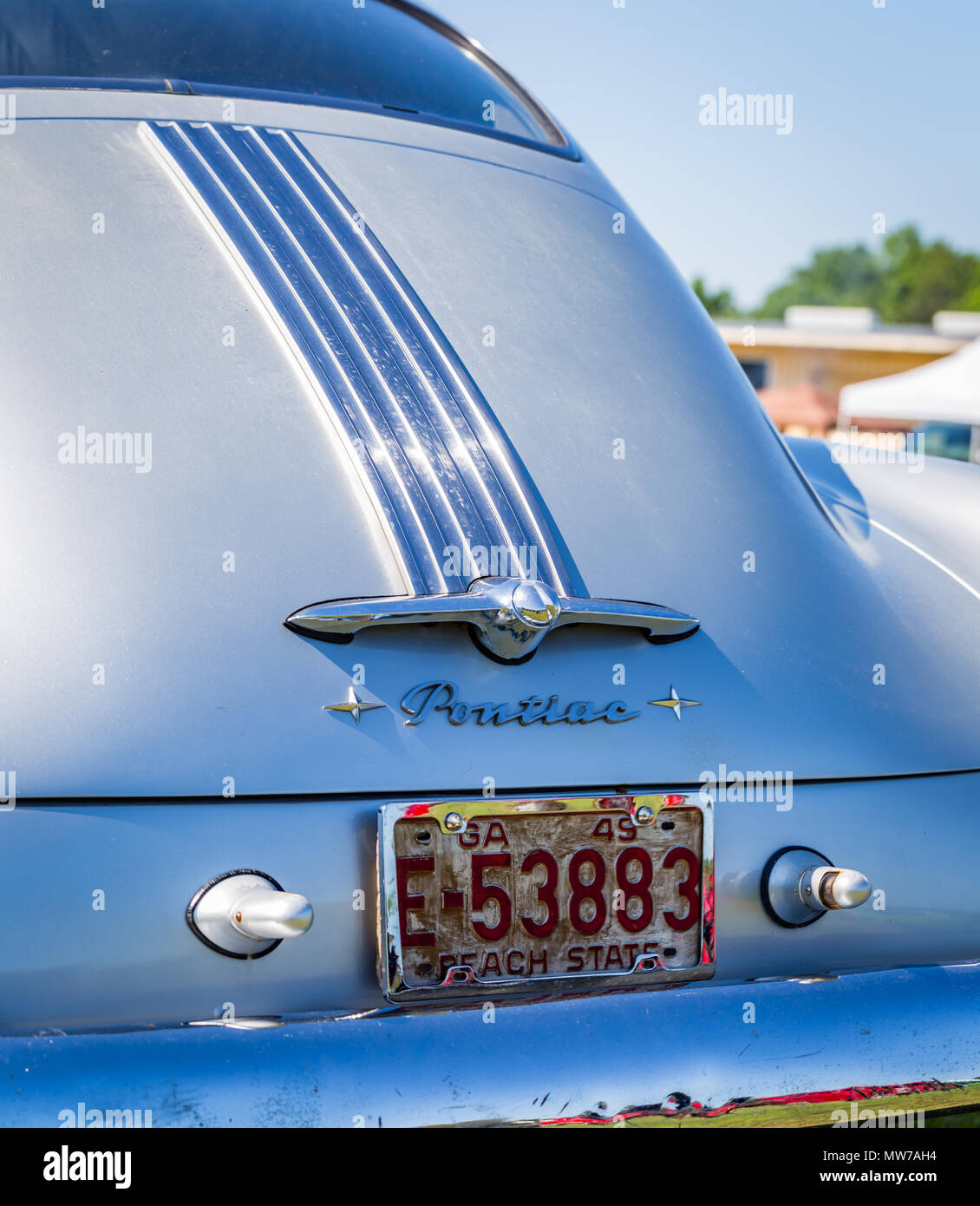 Rearview of the trunk and rear bumper of a 1949 Pontiac Chieftan 2 door ...