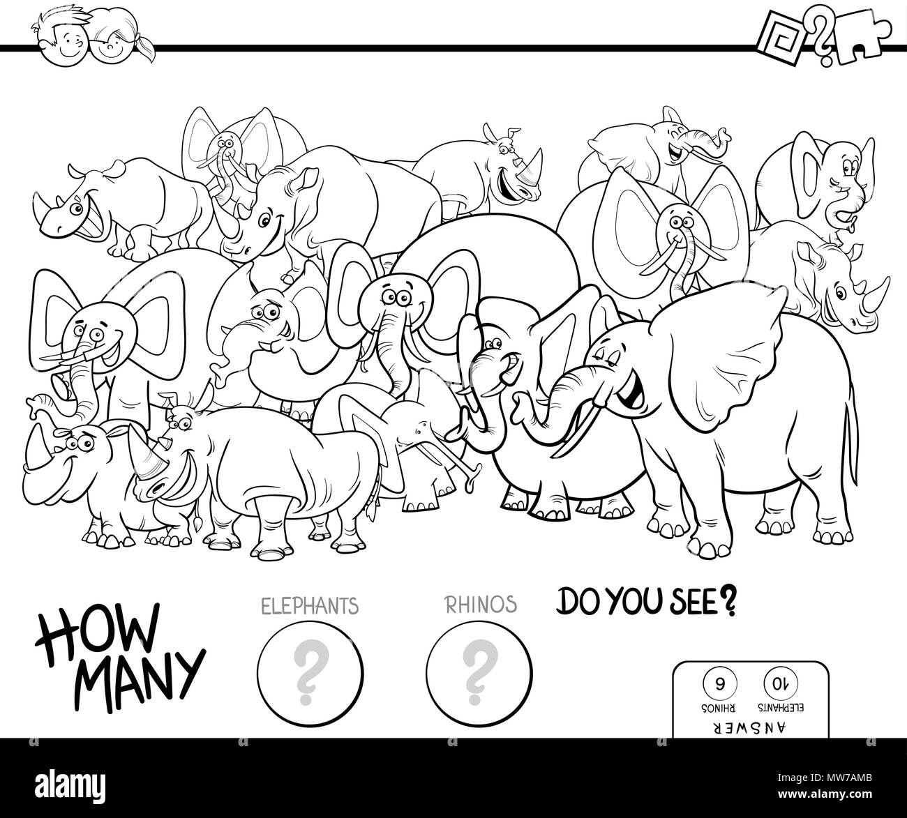 Black and White Cartoon Illustration of Educational Counting Game for ...