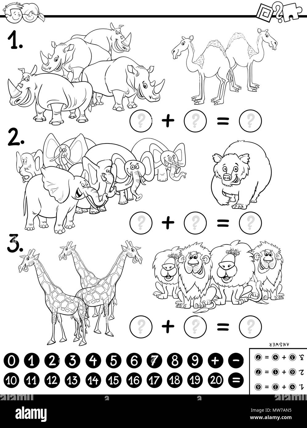 Black and White Cartoon Illustration of Educational Mathematical ...