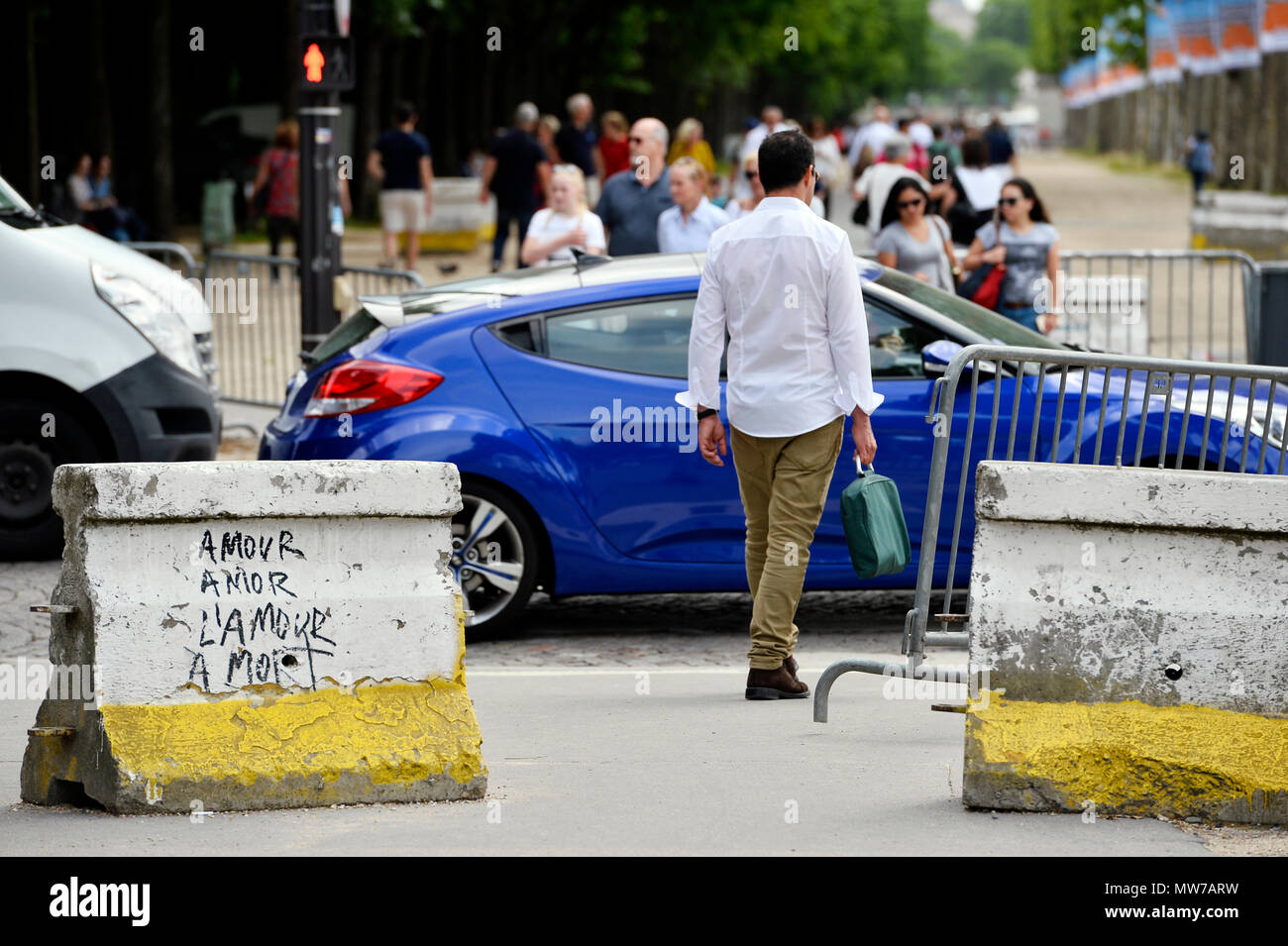 Security bollards on les Champs-Elysées - Paris - France Stock Photo ...