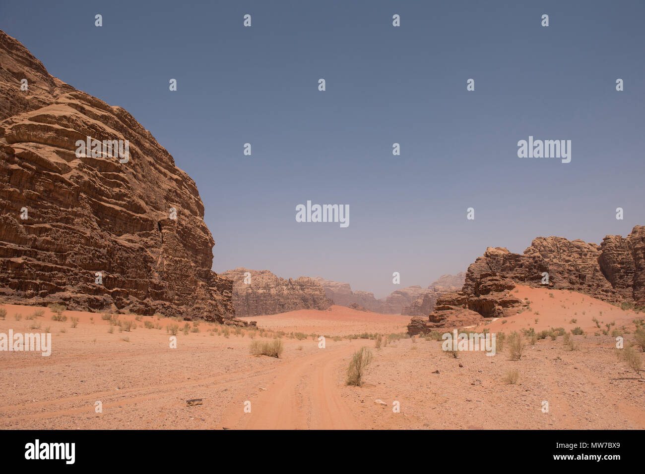 Wadi Rum desert, Jordan. Sandstone cliffs and sand dunes in the desert ...