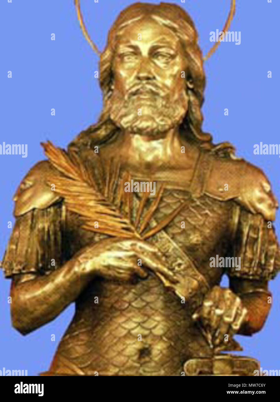 . Photograph of a statue of Saint Acacius from an old holy card ...