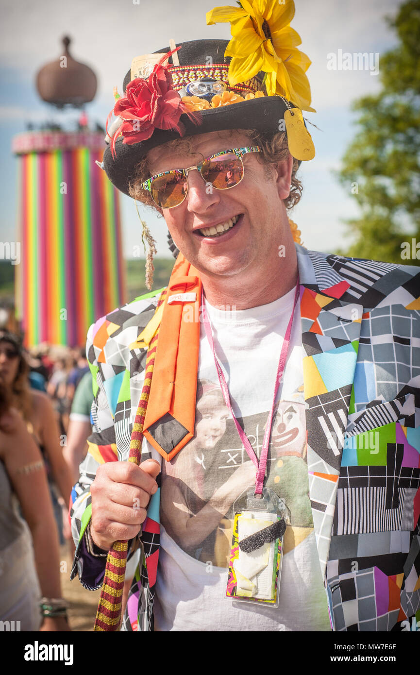 A festival goer at the Glastonbury Festival 2015 Stock Photo - Alamy