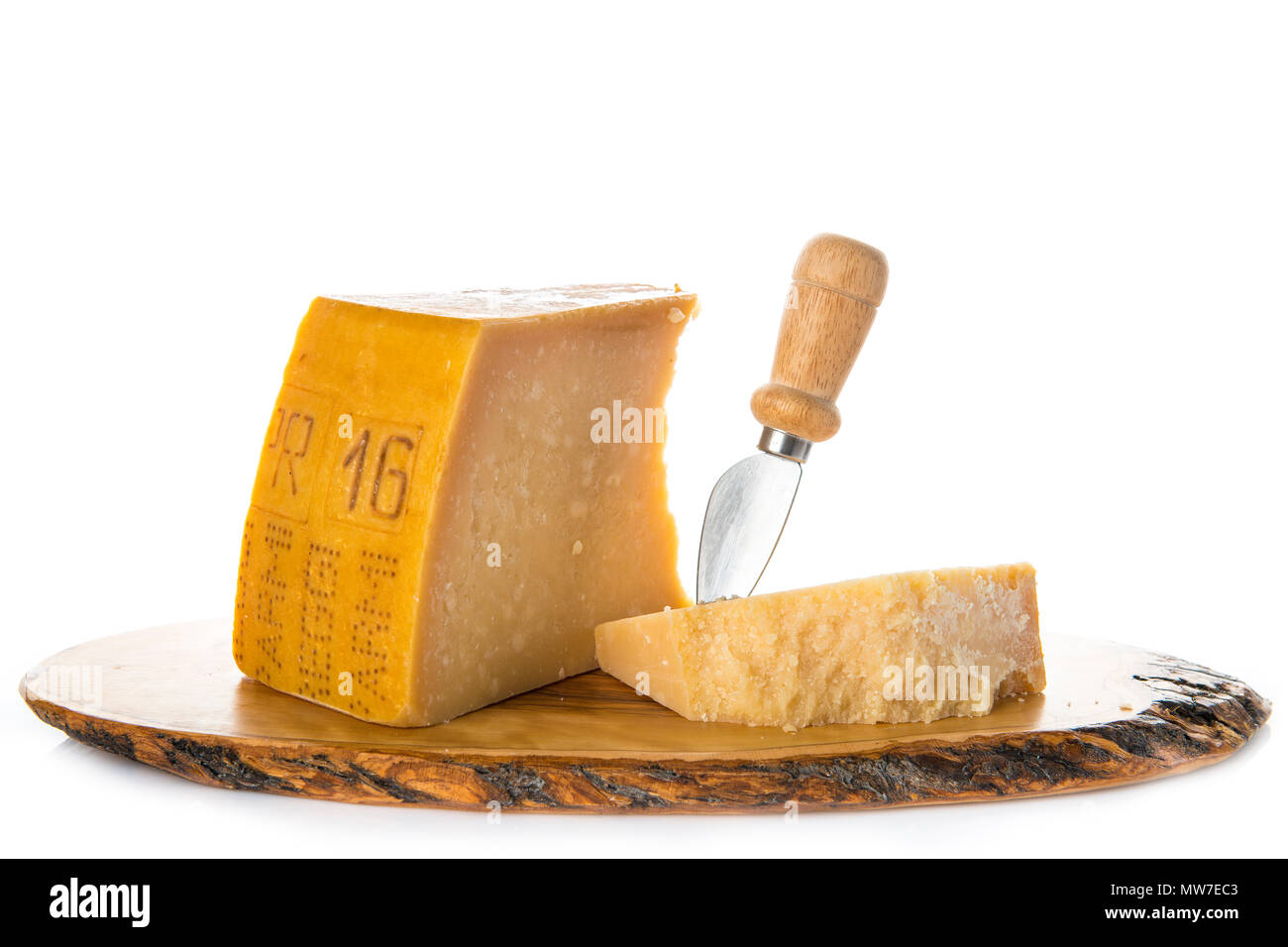Aged parmesan cheese or parmigiano reggiano isolated on a white ...