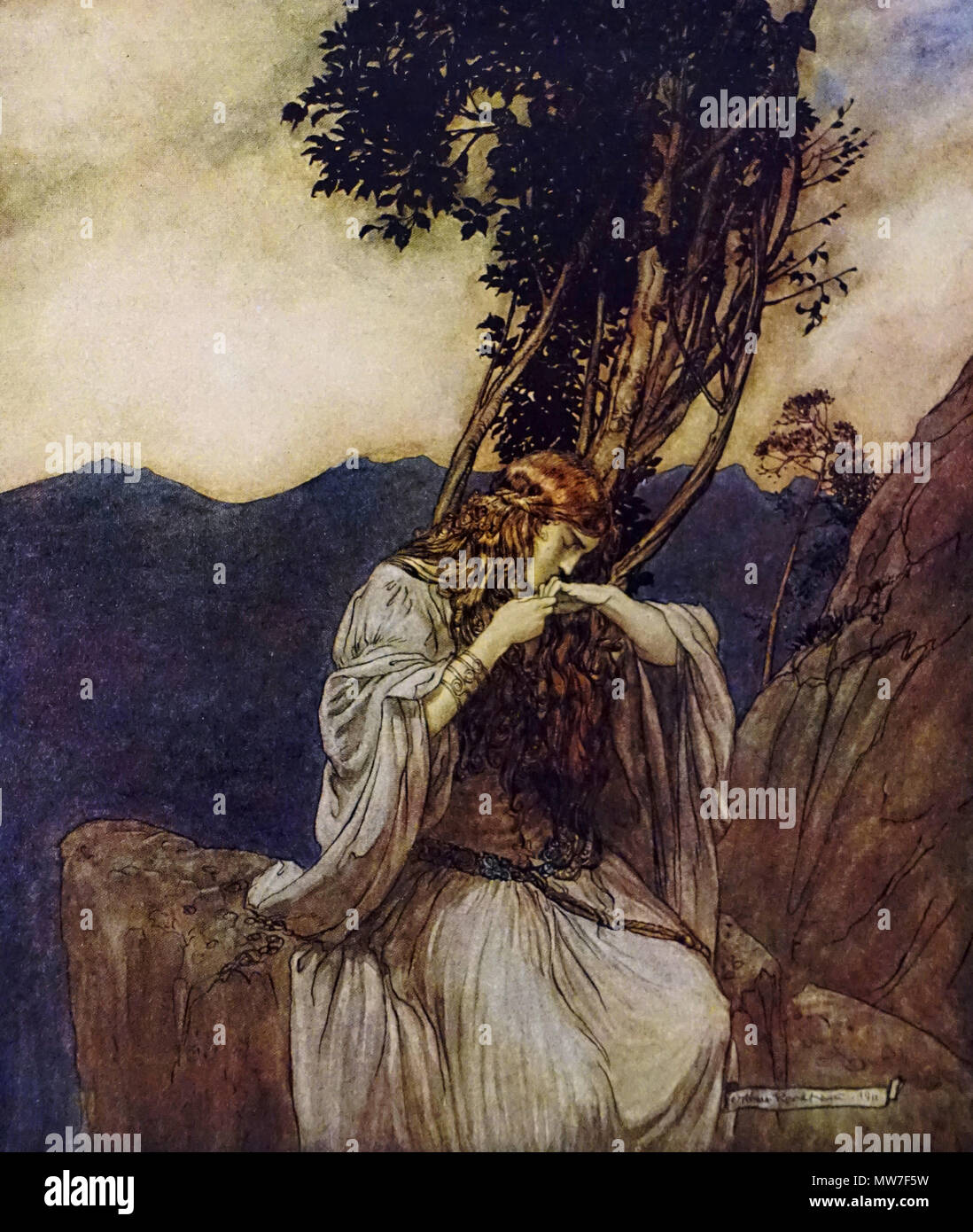 Arthur Rackham - rthur Rackham - "Brunnhilde kisses the ring that ...