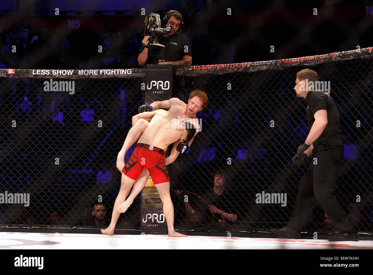 Aaron Aby (left) versus Connor Hignett (right) in a catchweight contest ...