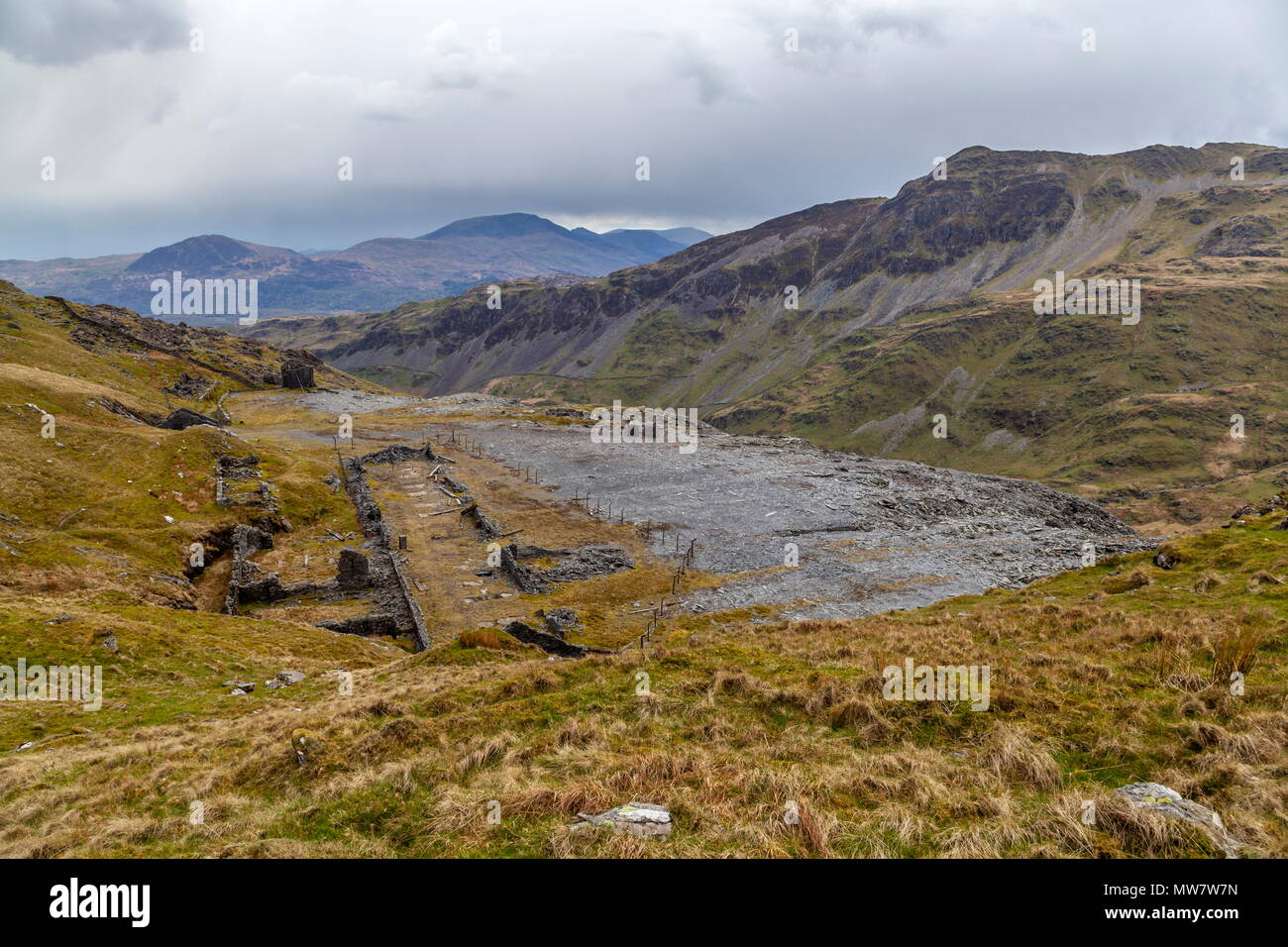 looking down on the now disused site of the former Croesor Slate Quarry ...