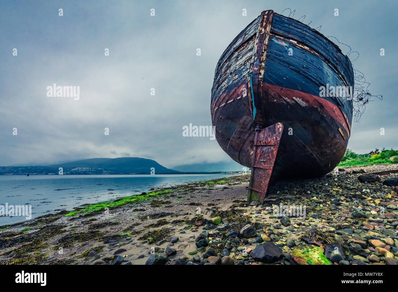 Abandoned ship wreck in Fort William in cloudy day, Scotland Stock ...