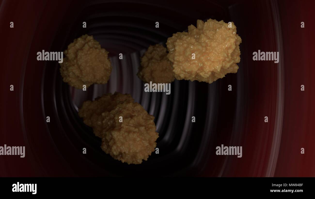 yellow virus cells in artery 3d render Stock Photo - Alamy