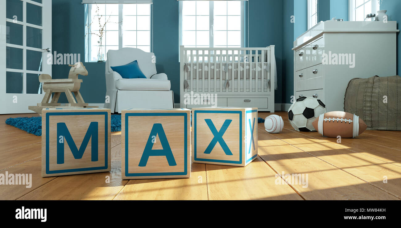 The name max written with wooden toy cubes in children's room Stock ...