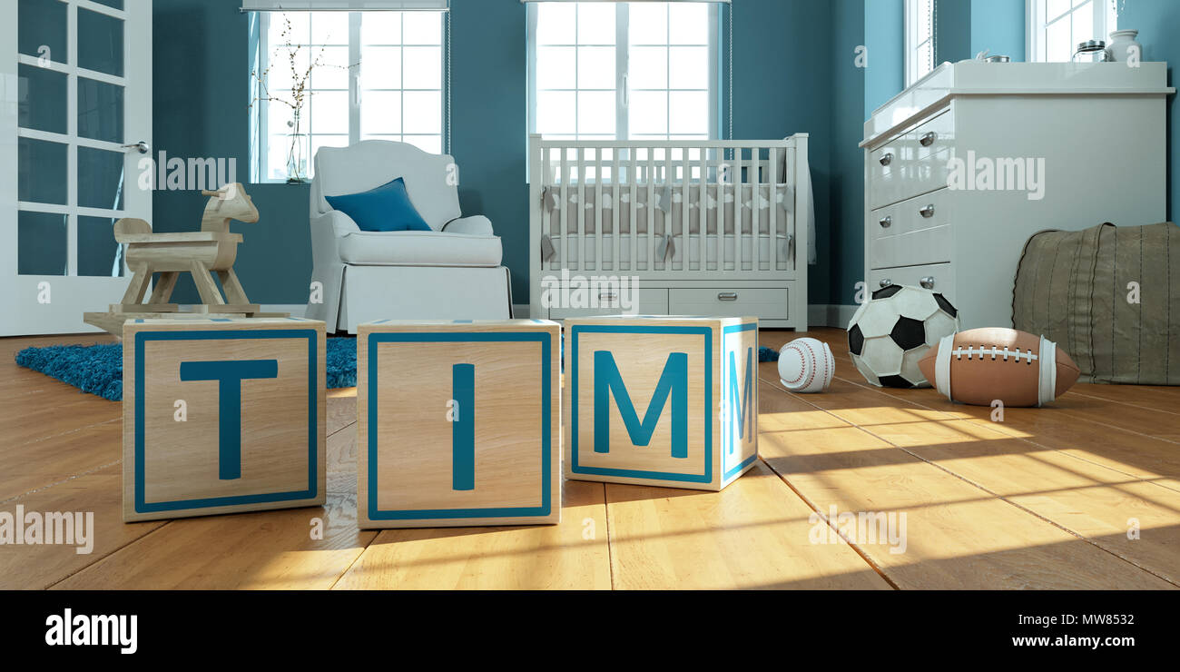 The name tim written with wooden toy cubes in children's room Stock ...