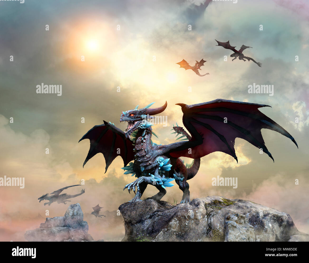 Dragon scene 3D illustration Stock Photo - Alamy
