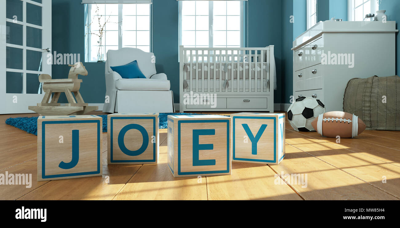 The name joey written with wooden toy cubes in children's room Stock ...