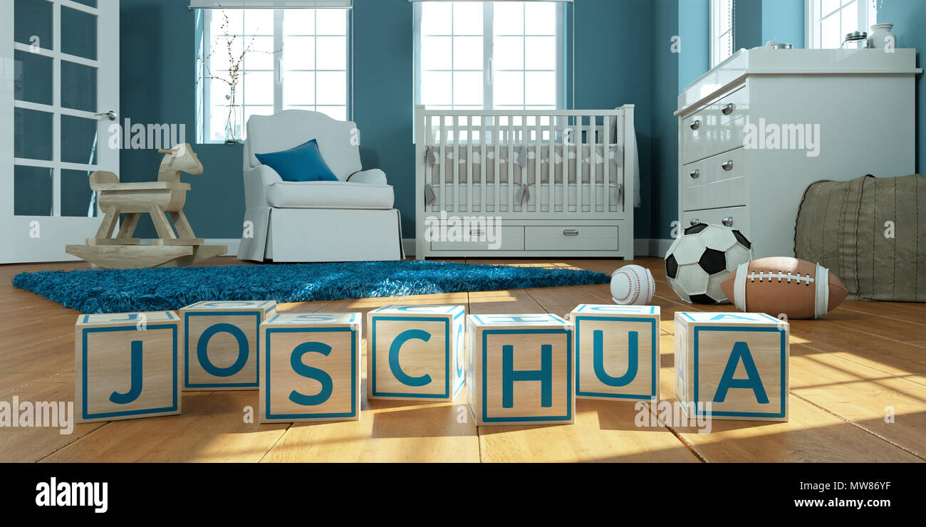 The name joshua written with wooden toy cubes in children's room Stock ...