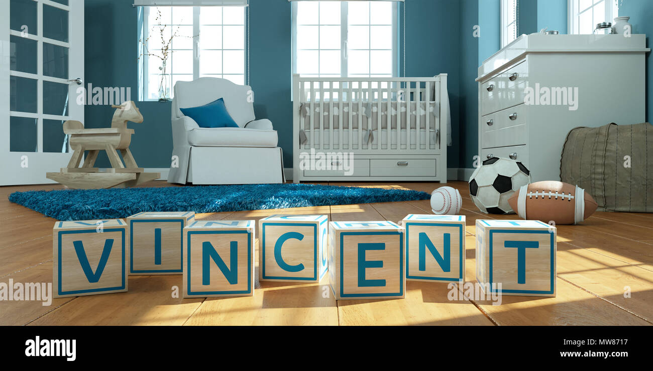 The name vincent written with wooden toy cubes in children's room Stock ...