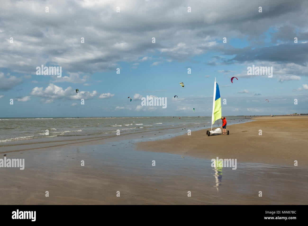 Land sailing on the beach of Asnelles in Normandy, France Stock Photo ...