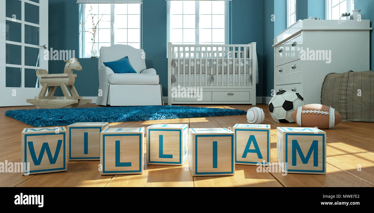 The name william written with wooden toy cubes in children's room Stock ...