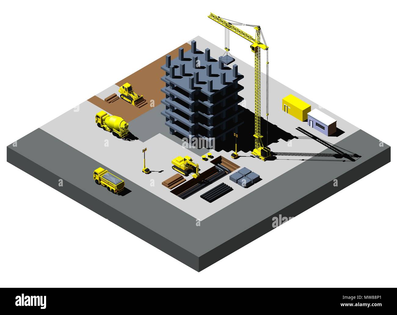 Building Construction vector isometric illustration, includes high ...