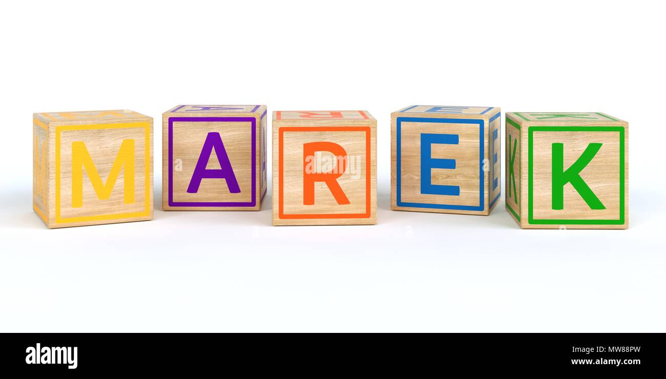 The name marek written with Isolated wooden toy cubes Stock Photo - Alamy