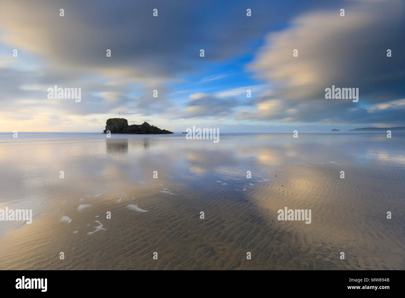 Perranporth Beach captured at sunset Stock Photo - Alamy