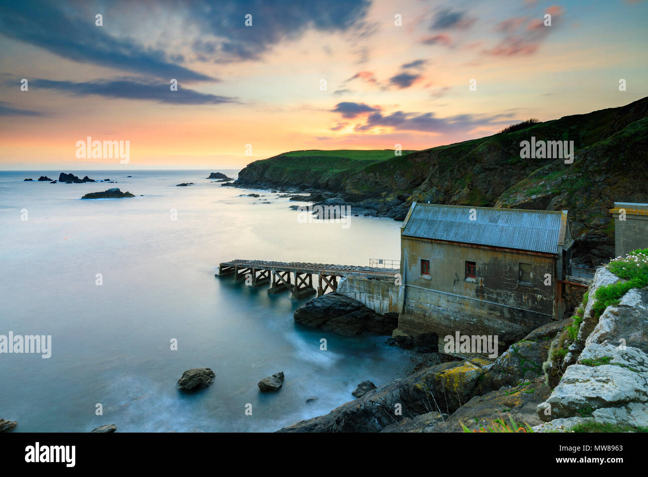The Old Lifeboat Station at Lizard Point captured at sunset Stock Photo ...