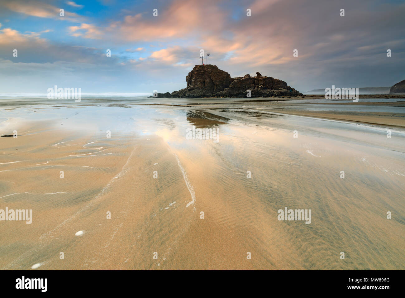 Perranporth Beach captured at sunset Stock Photo - Alamy