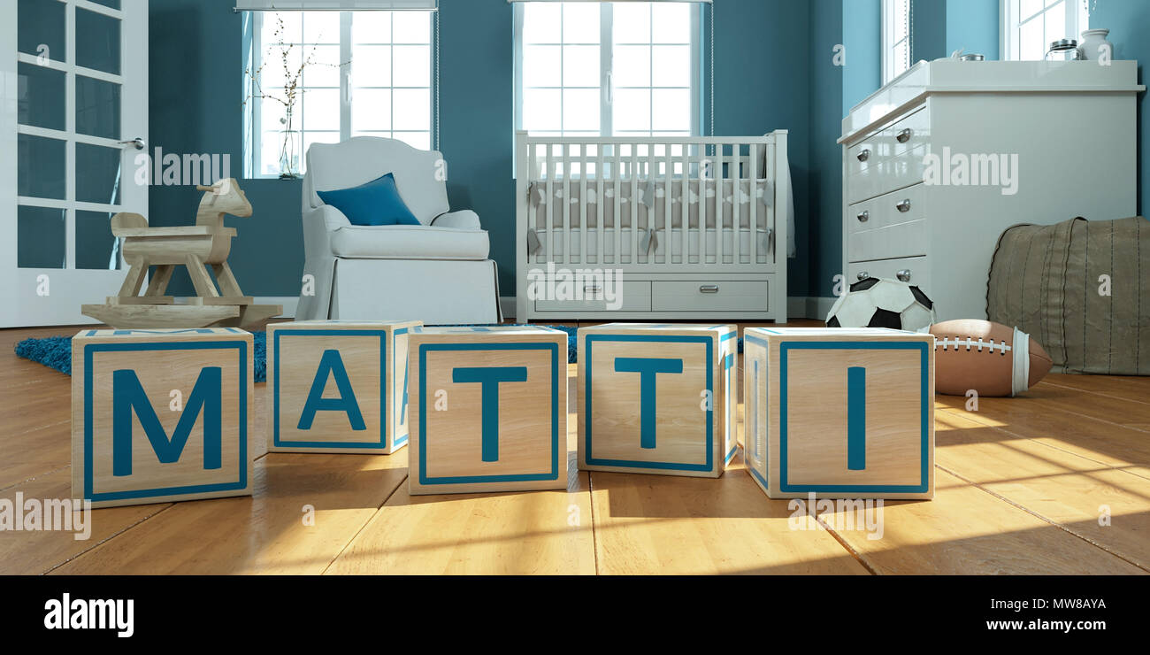 The name matti written with wooden toy cubes in children's room Stock ...