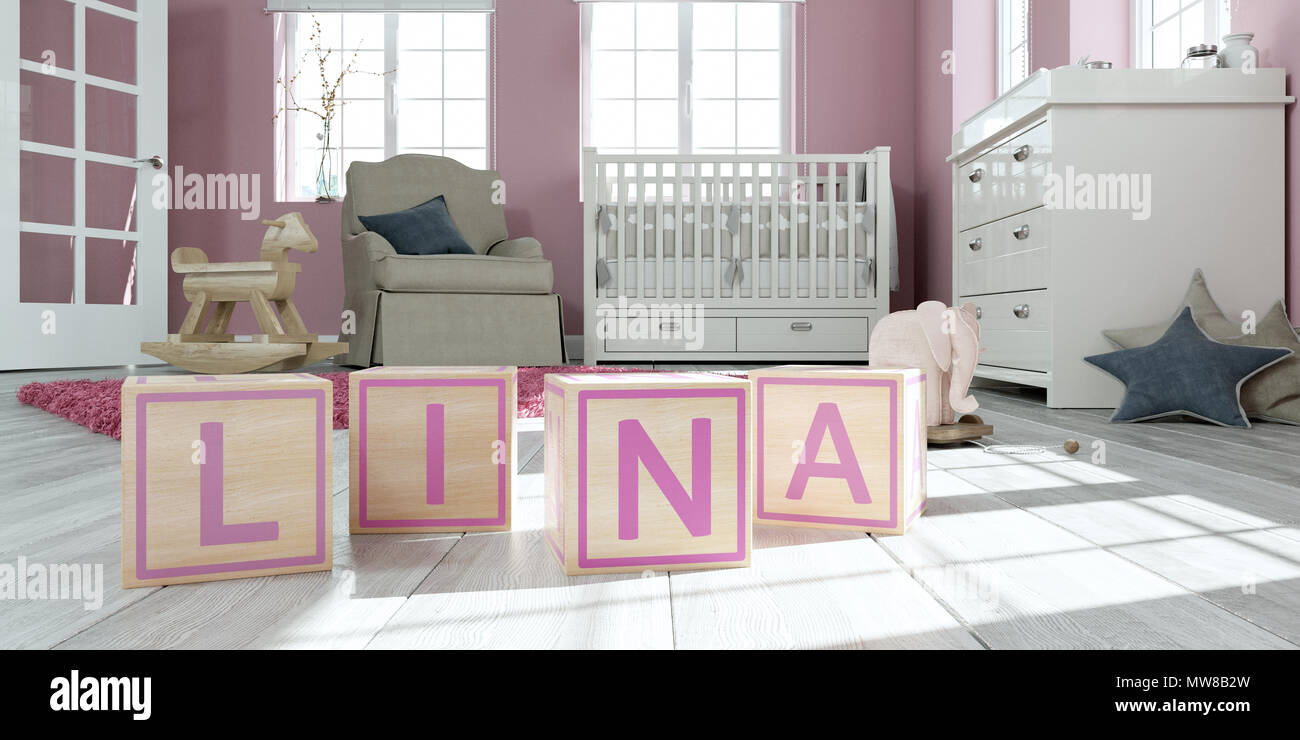 The name lina written with wooden toy cubes in children's room Stock ...