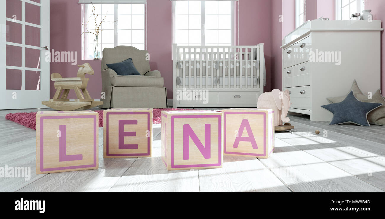 The name lena written with wooden toy cubes in children's room Stock ...