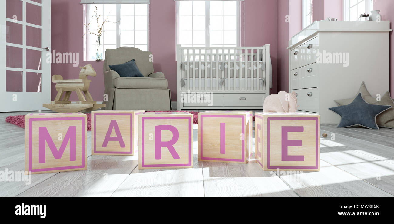 The name marie written with wooden toy cubes in children's room Stock ...