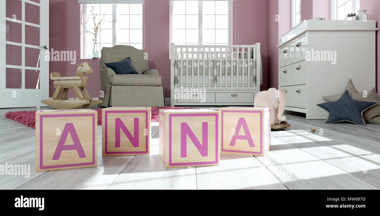 The name anna written with wooden toy cubes in children's room Stock ...