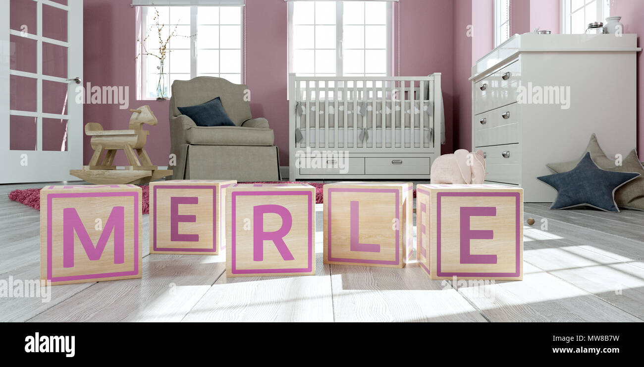 The name merle written with wooden toy cubes in children's room Stock ...