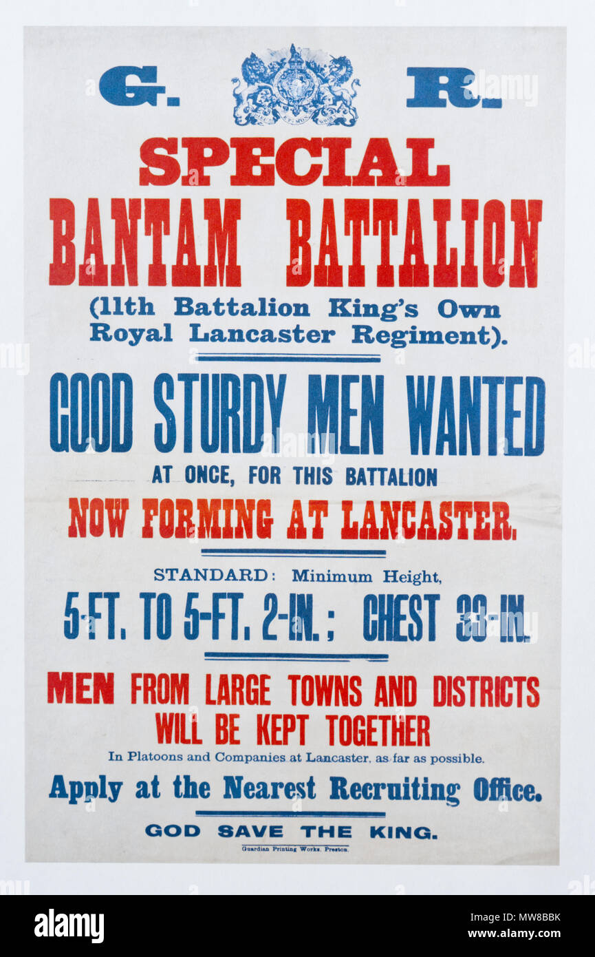 A British first world war poster calling for small men to volunteer for ...