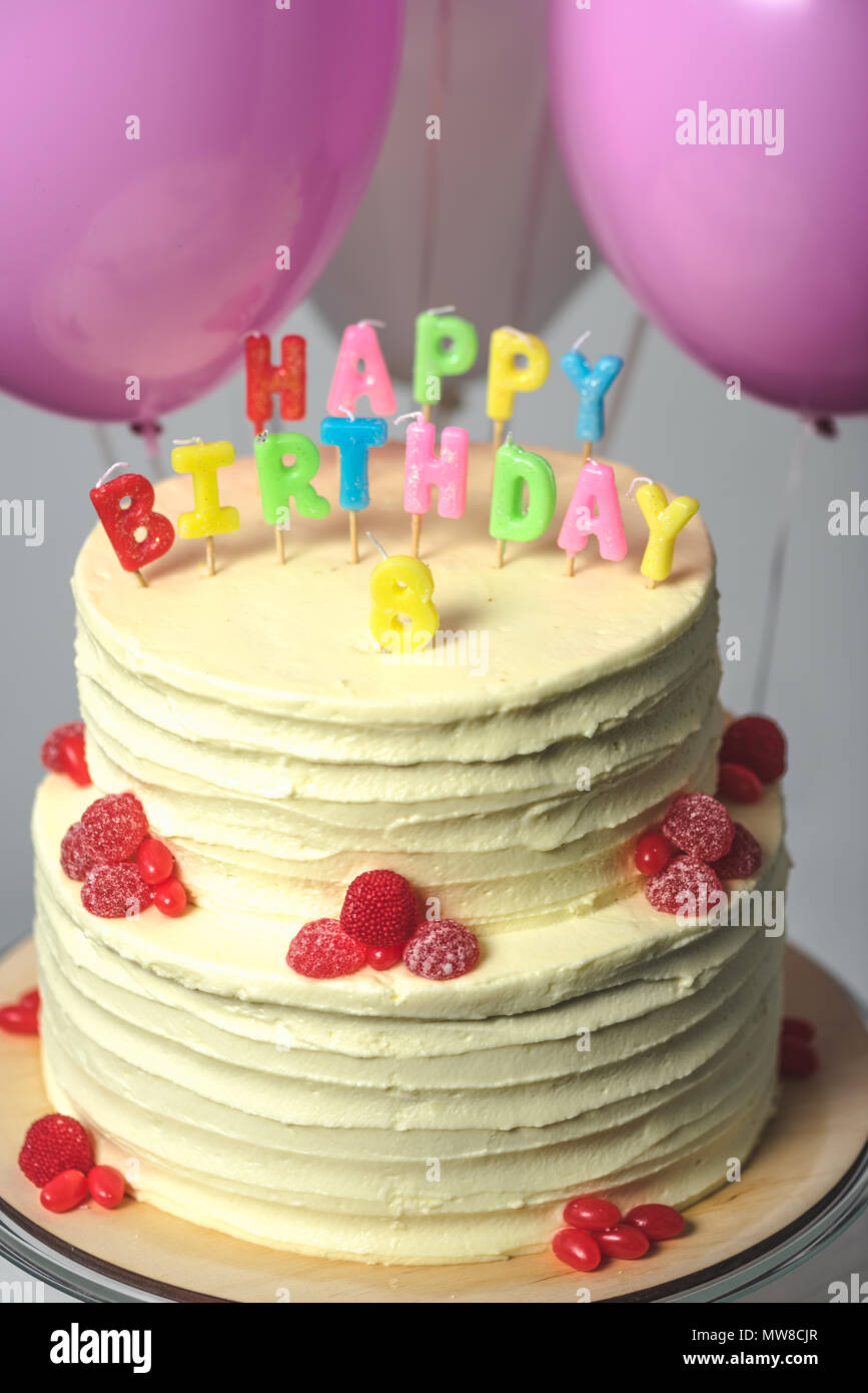 close-up view of delicious birthday cake with number eight on top Stock ...