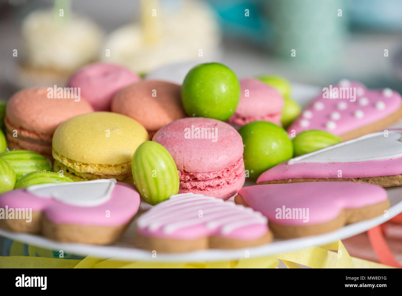 close-up view of delicious colorful sweets at birthday party Stock ...